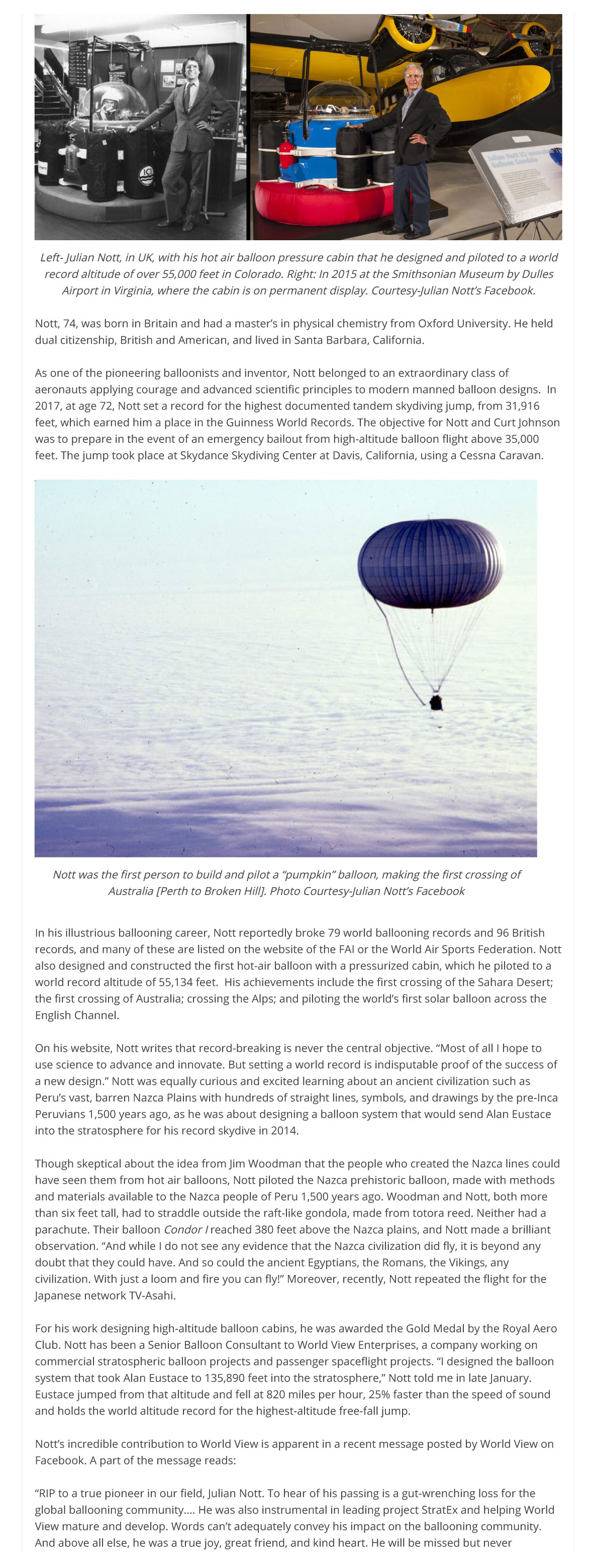Julian Nott | Balloonist Pilot Designer Consultant Speaker